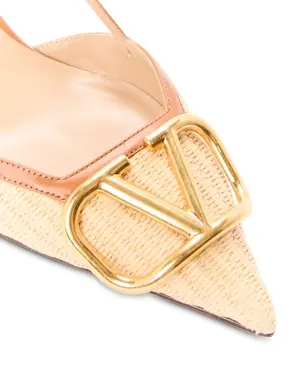 Valentino Garavani Vlogo Raffia Slingback Pumps - Beige