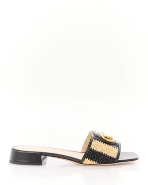 Valentino Garavani Vlogo Raffia Slide Sandals - Natural