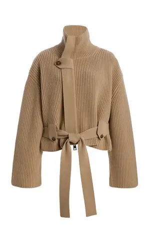 Brandon Maxwell The Neal Belted Recycled-cashmere-blend Sweater - Neutral