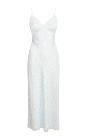 LoveShackFancy Manuela Printed Silk Midi Slip Dress - Blue