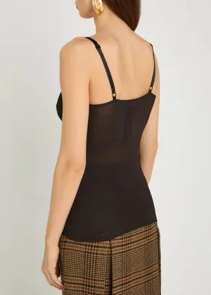 Saint Laurent Lace-trimmed Ribbed Silk Tank Top - Brown