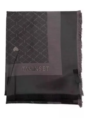 TWINSET Monogram Frayed Scarf - Black