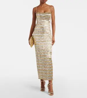 Rachel Gilbert Embellished Midi Dress - Gold