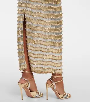 Rachel Gilbert Embellished Midi Dress - Gold