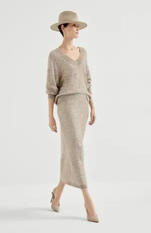 Brunello Cucinelli Sequin-embellished Mohair-blend Knit Skirt