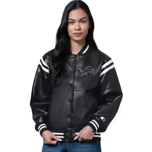 STARTER Detroit Lions High Heat Vegan Leather Full-snap Varsity Jacket - Black