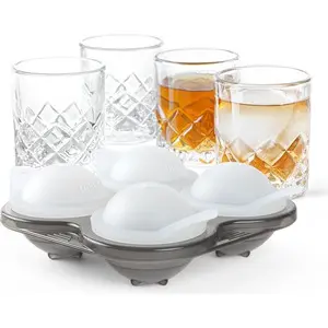 Final Touch Yarai Shiver Ice Ball Shots4 Glasses With Ice Ball Tray - White