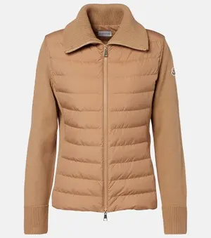 Moncler Down-Paneled Wool Cardigan Brown
