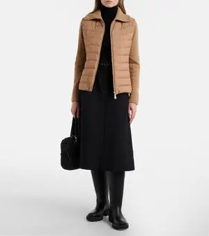 Moncler Down-paneled Virgin Wool Cardigan - Brown