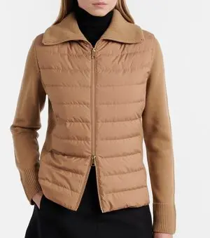 Moncler Down-paneled Virgin Wool Cardigan - Brown