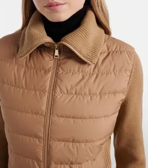 Moncler Down-paneled Virgin Wool Cardigan - Brown