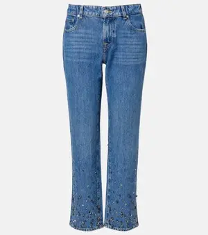 7 For All Mankind Calie Embellished Cropped Straight Jeans - Blue
