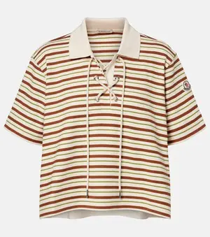 Moncler Striped Cotton Jersey Polo Shirt - Beige