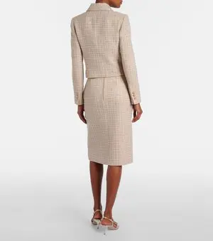 Elie Saab Checked Sequined Tweed Midi Skirt