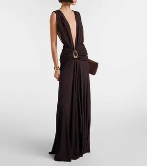 Christopher Esber Draped Jersey Maxi Dress With Stone Pin