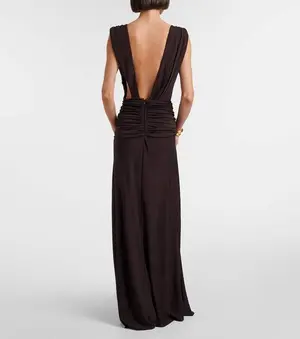 Christopher Esber Draped Jersey Maxi Dress With Stone Pin