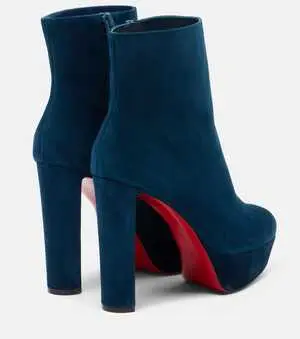 CHRISTIAN LOUBOUTIN Loo Booty 130 Suede Platform Ankle Boots - Blue