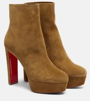 CHRISTIAN LOUBOUTIN Loo Booty 130 Suede Platform Ankle Boots Green