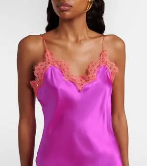 Roberto Cavalli Lace-trimmed Silk Slip Dress
