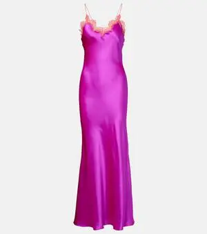 Roberto Cavalli Lace-trimmed Silk Slip Dress - Pink