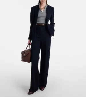 Max Mara Attinia Virgin Wool Piqué Wide-leg Pants