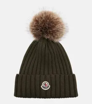 Moncler Logo Virgin Wool Beanie - Green