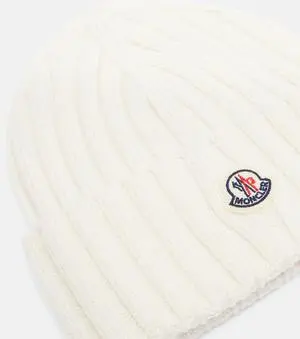 Moncler Logo Virgin Wool Beanie - White