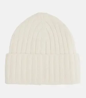Moncler Logo Virgin Wool Beanie - White