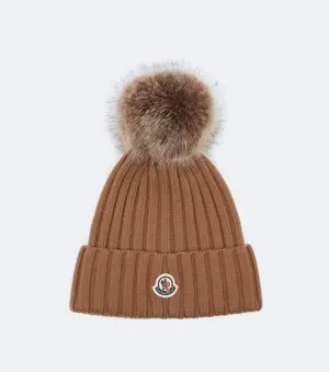 Moncler Ribbed-knit Virgin Wool Beanie - Beige