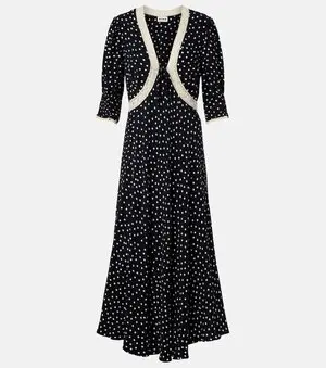 Rixo Amina Polka-dot Crêpe Midi Dress - Blue