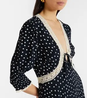 Rixo Amina Polka-dot Crêpe Midi Dress - Blue