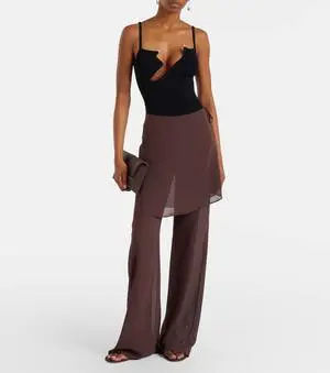 Christopher Esber Sheer Wide-leg Silk Pants - Brown
