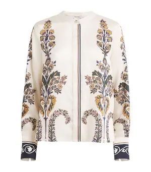 Veronica Beard Floral Print Twill Blouse - Beige