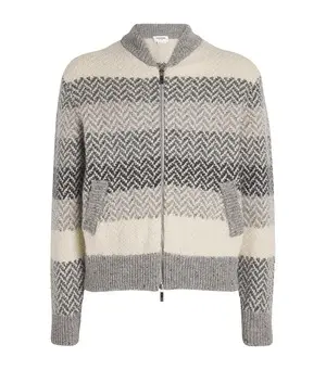 Thom Browne Wool-mohair Herringbone Bomber Cardigan