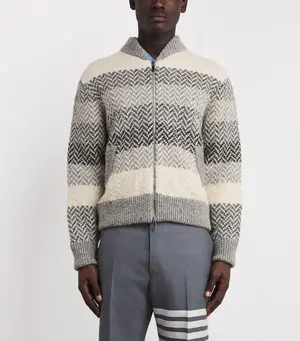 Thom Browne Wool-mohair Herringbone Bomber Cardigan
