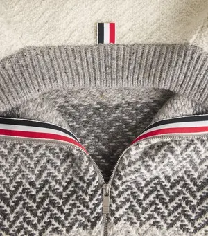 Thom Browne Wool-mohair Herringbone Bomber Cardigan