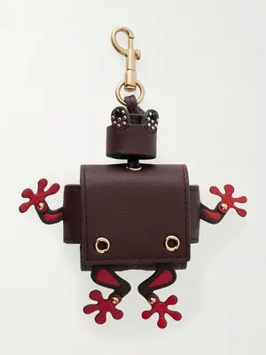 ANYA HINDMARCH Frog Textured-leather And Gold-tone Earphone Case - Brown