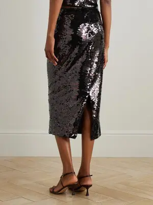 Staud Ciara Sequined Mesh Midi Skirt - Black