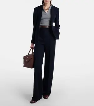 Max Mara Attinia Virgin Wool Piqué Wide-leg Pants