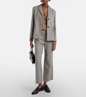 Max Mara Michelle Wool And Cotton Checked Wide-leg Trousers
