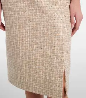 Elie Saab Checked Sequined Tweed Midi Skirt