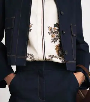 Veronica Beard Twill Floral Print Blouse
