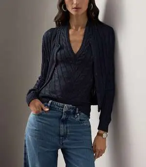 Ralph Lauren Silk Cable-knit Cropped Cardigan
