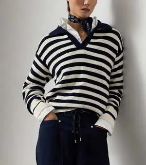 Ralph Lauren Cashmere Striped Polo Sweater