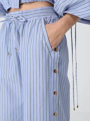 Zimmermann Striped Wide-leg Trousers With Button Detailing - Gnawed Blue