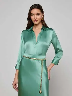 L'Agence Dani Silk Blouse Top - Malachite Green