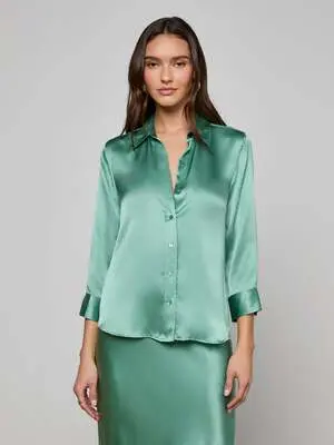 L'Agence Dani Silk Blouse Top - Malachite Green