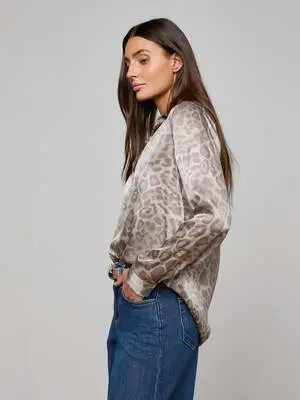 L'Agence Tyler Silk Blouse Top - Grey Multi Patch Leopard