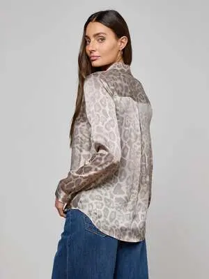 L'Agence Tyler Silk Blouse Top - Grey Multi Patch Leopard