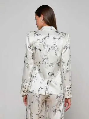 L'Agence Colin Silk Blazer - Ivory/grey Medium Faded Chain